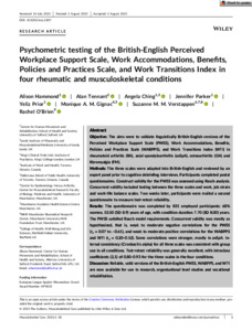 Psychometric testing of the British‐English perceived workplace support ...
